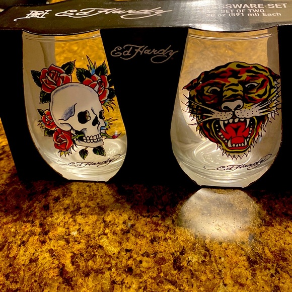 Ed Hardy | Dining | New In Box Vintage Ed Hardy Set Of 2 Glassware ...